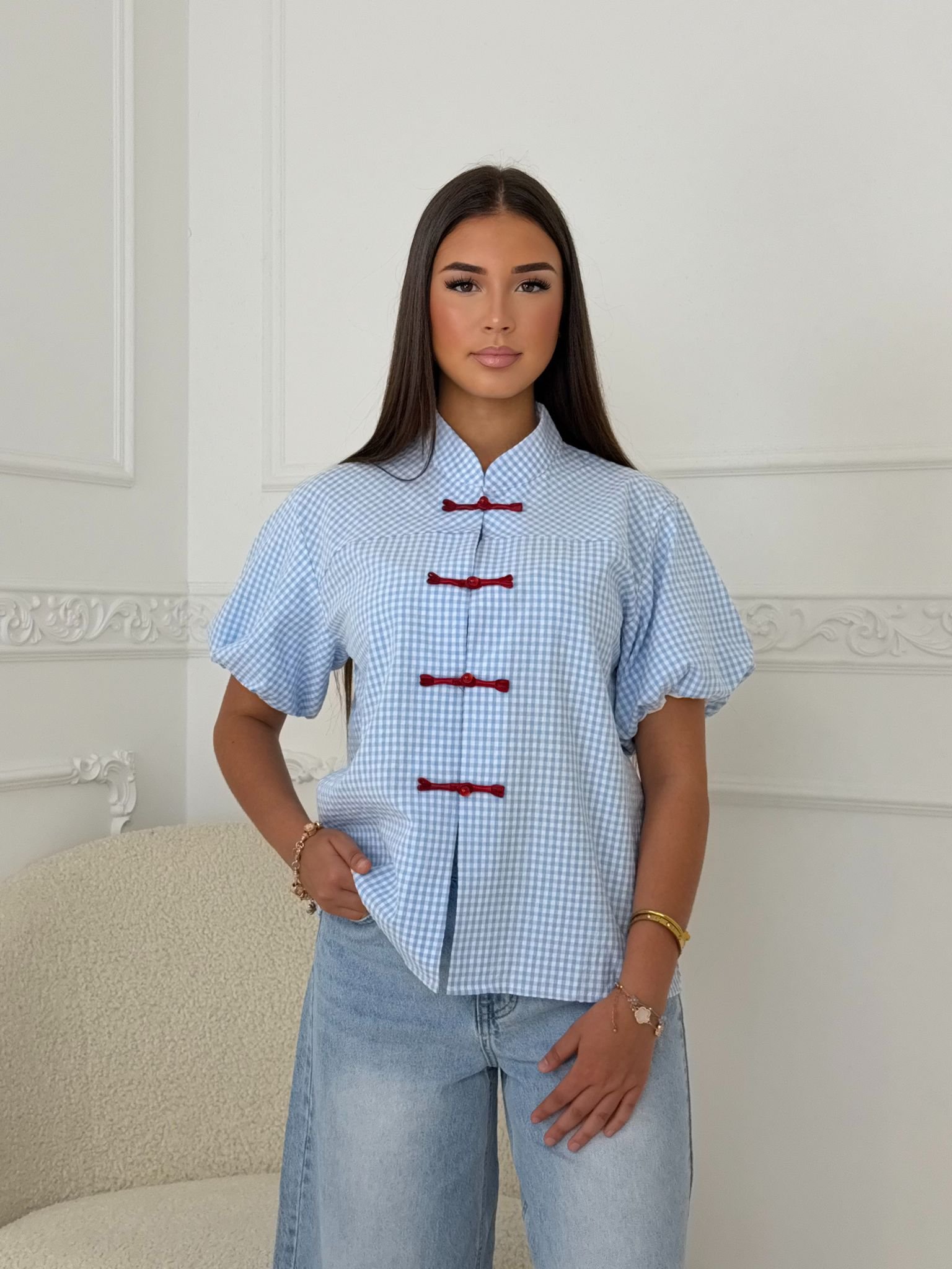 Blouse vichy à fermetures fantaisie - belshop